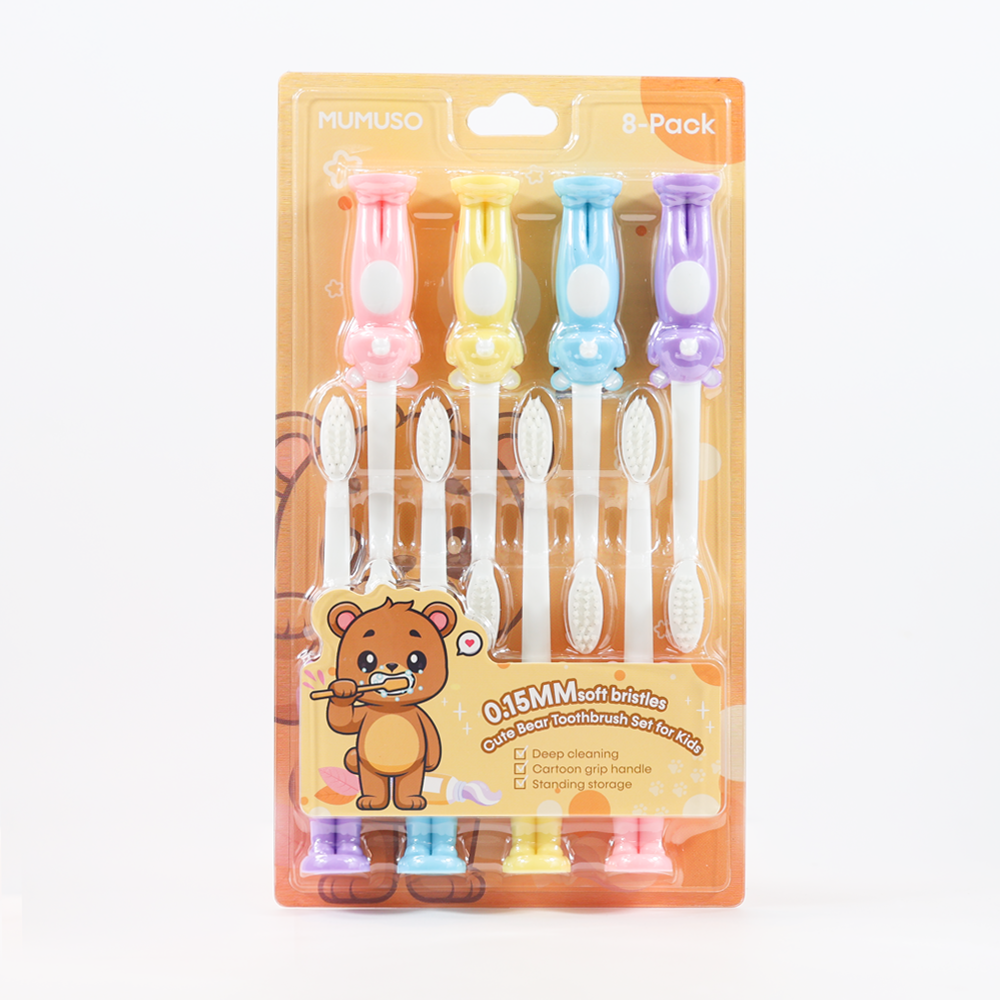 Mumuso Cute Bear Toothbrush Set For Kids (8-Packs)